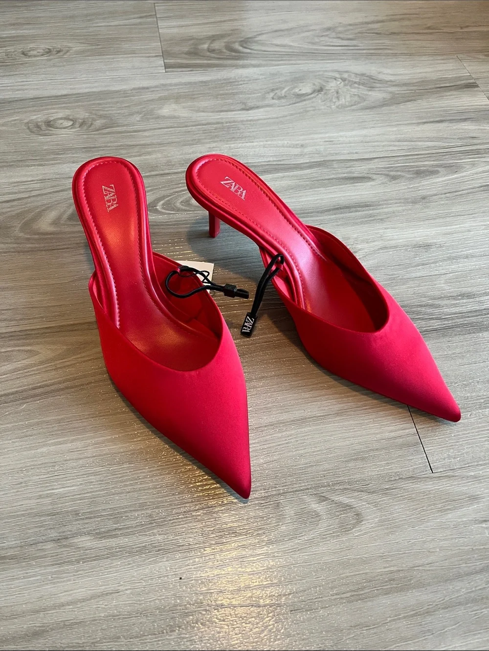 Zara | Shoes | Zara Cherry Red Pointedtoe Satin Heel Mules | Poshmark